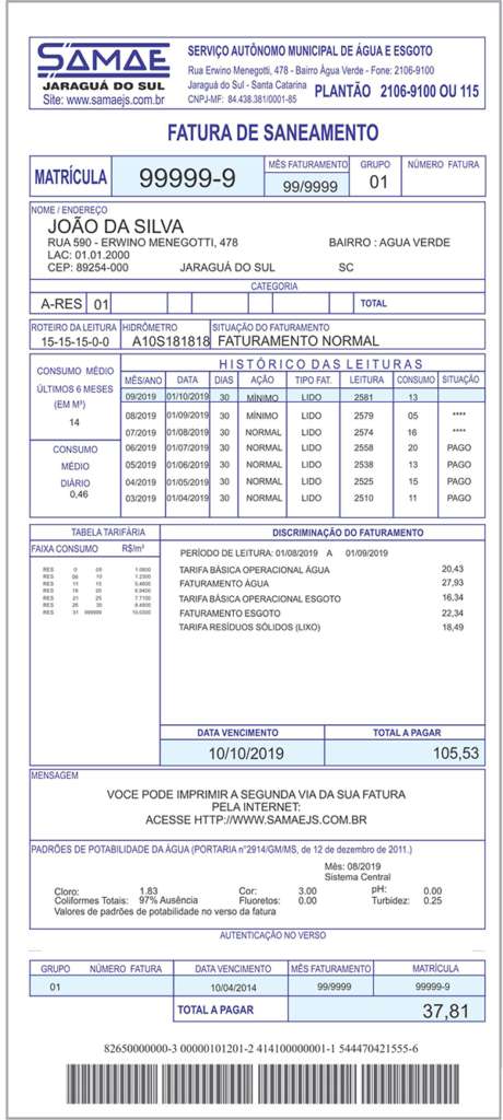Conheça sua Fatura - Samae - Jaraguá do Sul