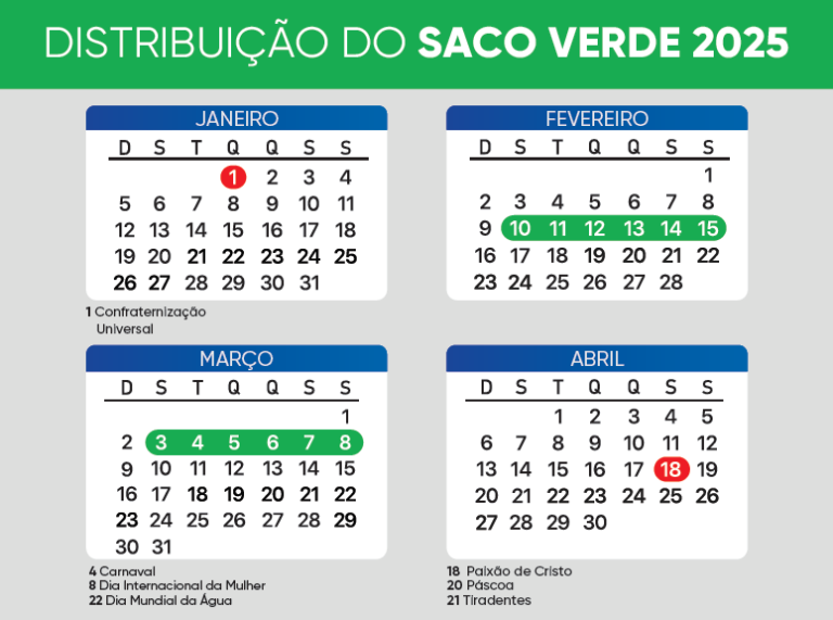 Calendário de Distribuição do Saco Verde 2025 está disponível no ...